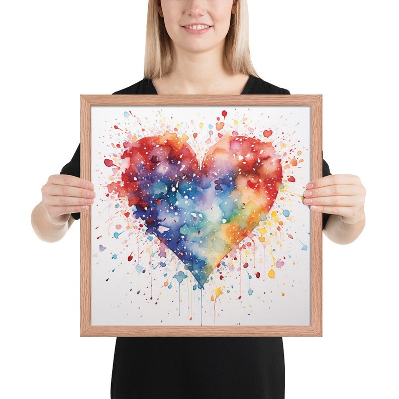 Watercolor Heart Shape Wall Art – Colorful Love Illustration Framed ...