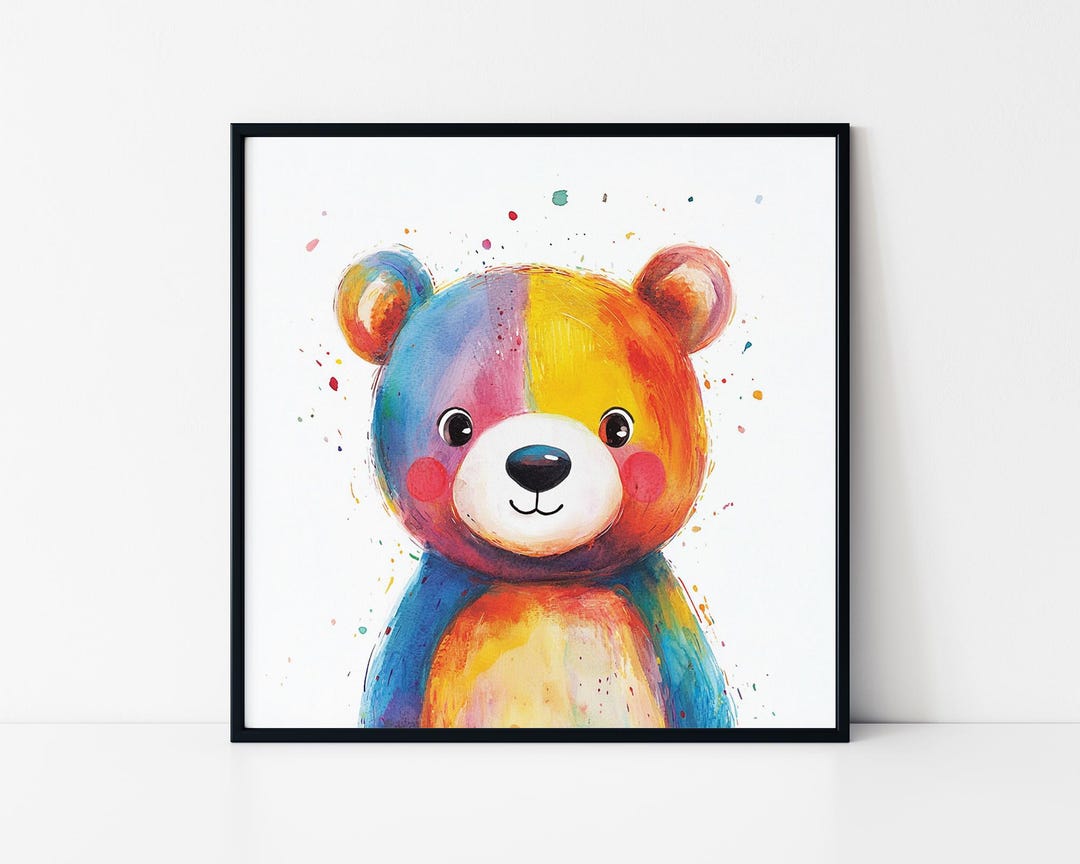 Cute Bear Framed Poster – Watercolor Nursery Wall Art for Kids Room ...