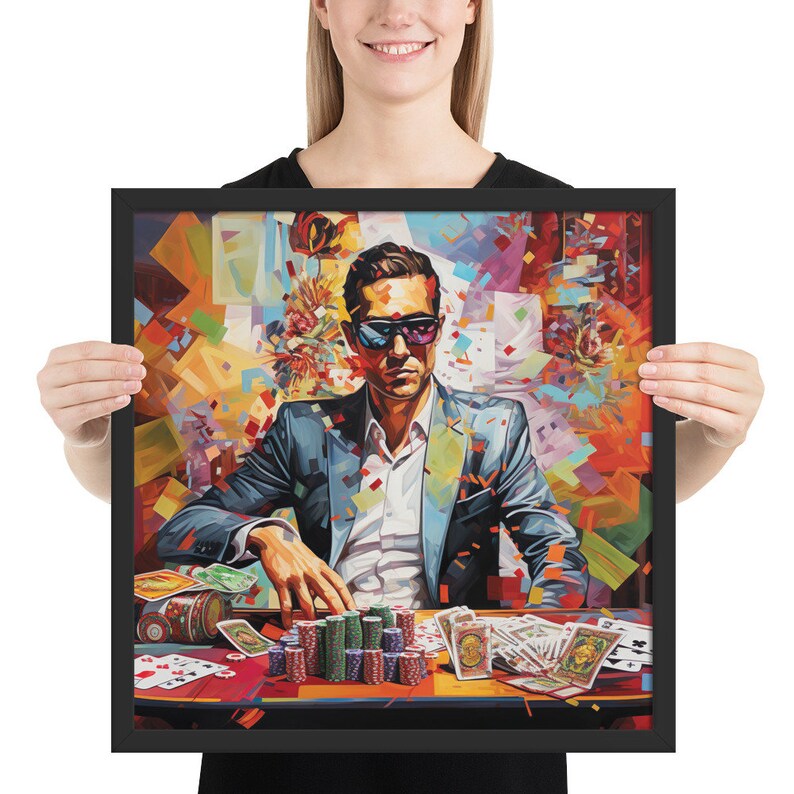 Painting of a Man Playing Poker Framed Poster, Poker Tournament ...