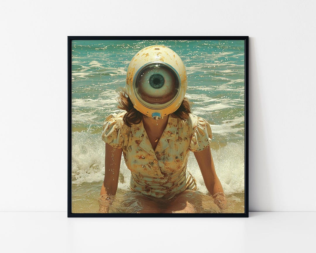 Vintage Woman Surrealism Art Framed Poster, Retro Woman With One Big ...