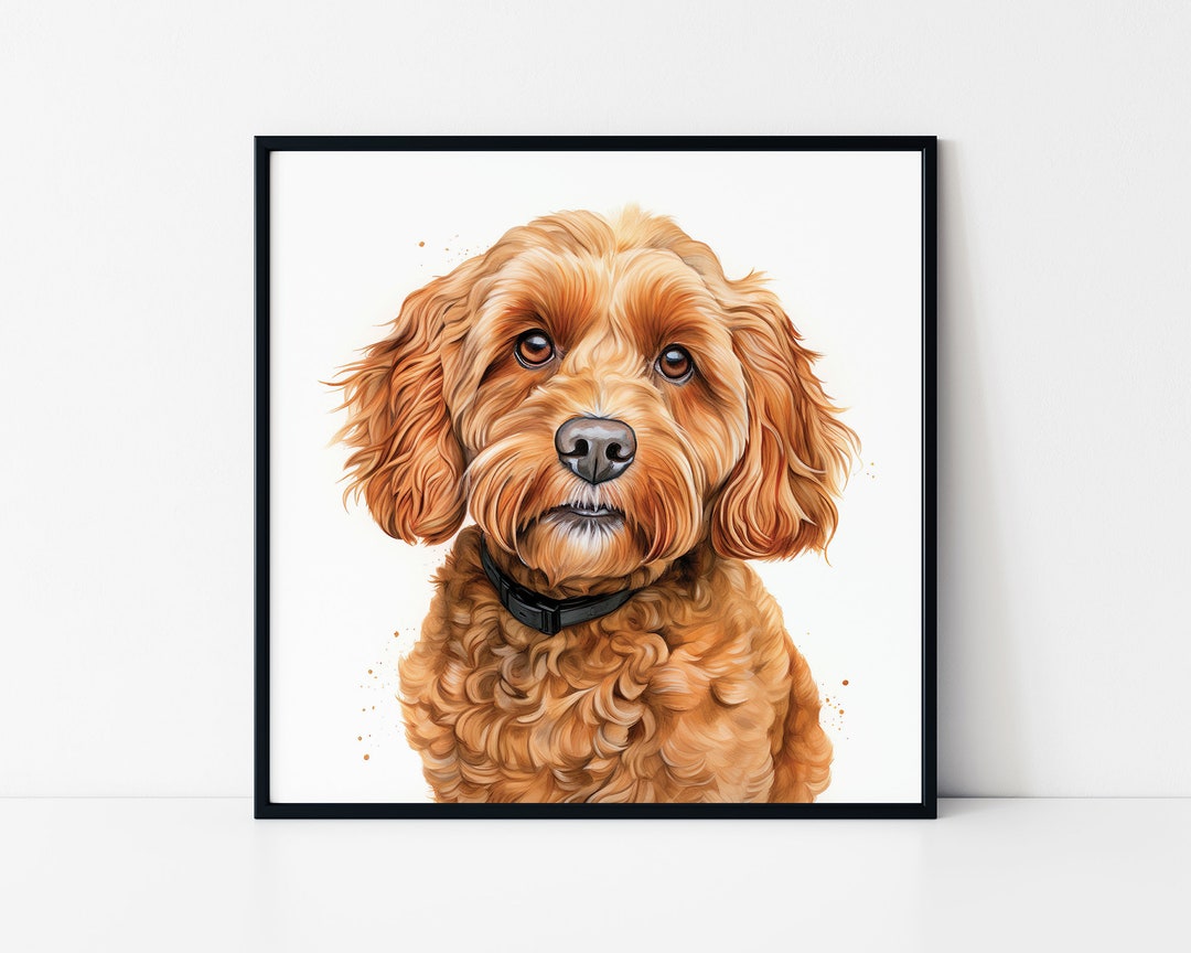 Realistic Watercolor Portrait of a Red Cockapoo Dog Framed Poster, Dog ...