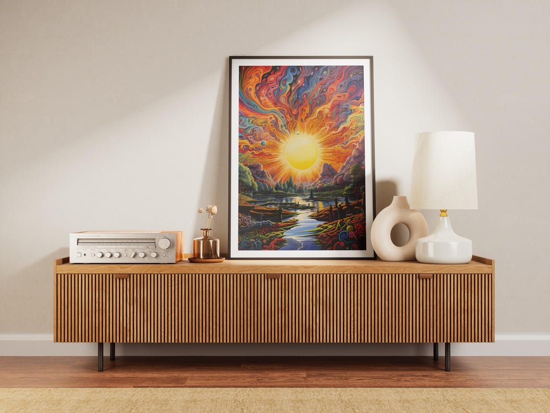 Psychedelic Sunrise Wall Art Download – Colorful Sun Print, Trippy ...