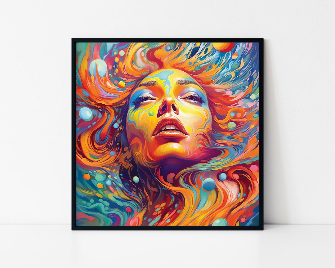 Psychedelic Trippy Beautiful Woman Full of Colors Framed Poster ...