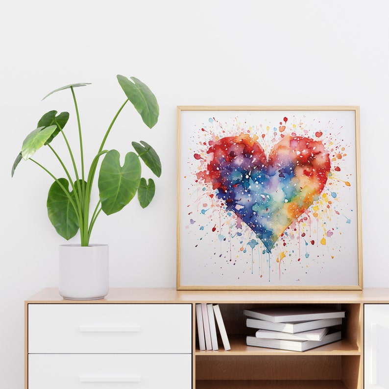 Watercolor Heart Shape Wall Art – Colorful Love Illustration Framed ...
