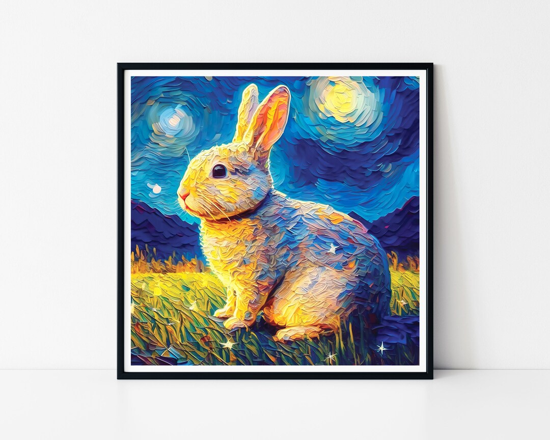 Bunny Painting, Van Gogh Style Art, Starry Night Rabbit, Starry Night ...