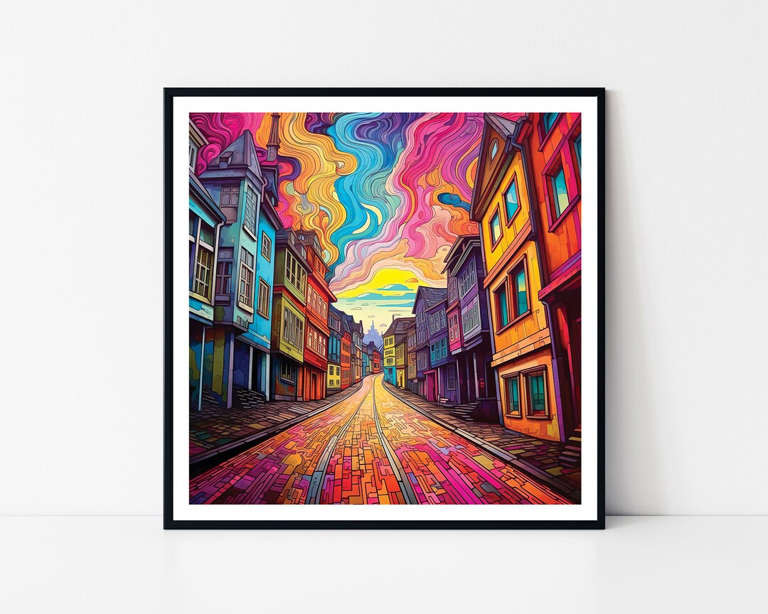 Psychedelic City Street – Colorful Urban Framed Poster - Etsy