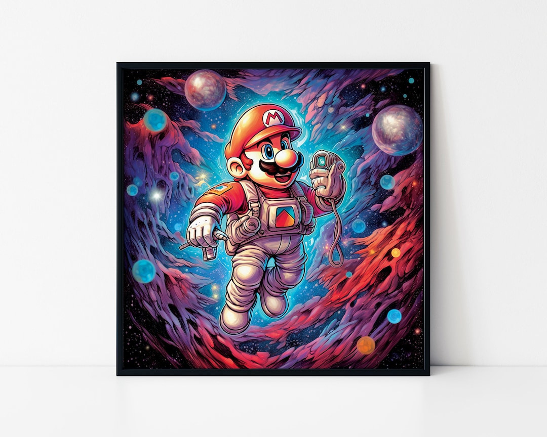 Astronaut Super Mario With Psychedelic Background Framed Poster, Super ...