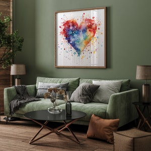 Watercolor Heart Shape Wall Art – Colorful Love Illustration Framed ...