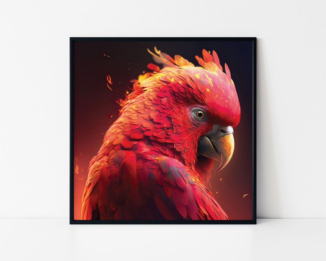 Red Fire Parrot Framed Poster, Red Parrot Wall Art, Parrot Fire Burning ...