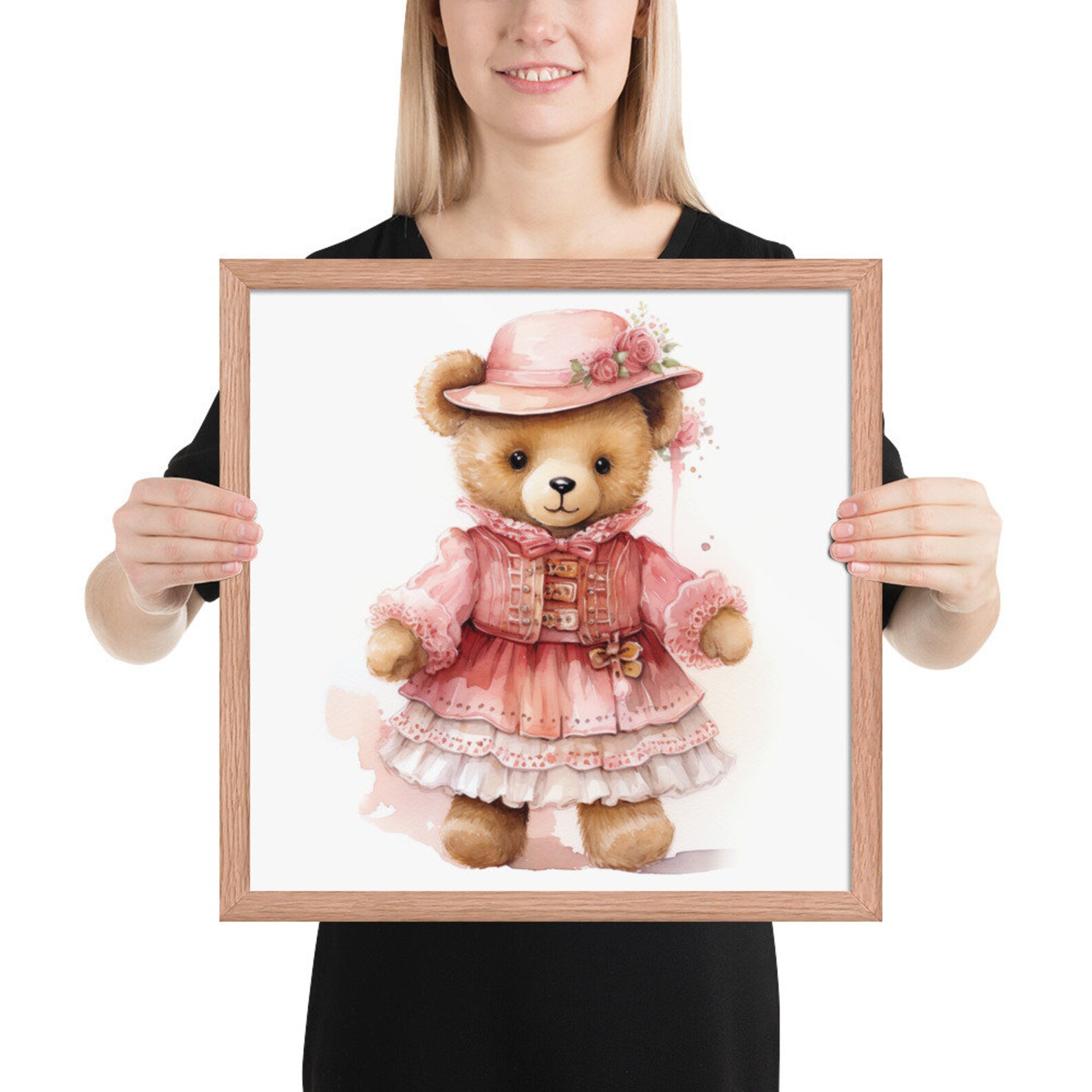 Teddy Bear in Pink Costume Framed Poster, Watercolor Teddy Bear, Cute ...