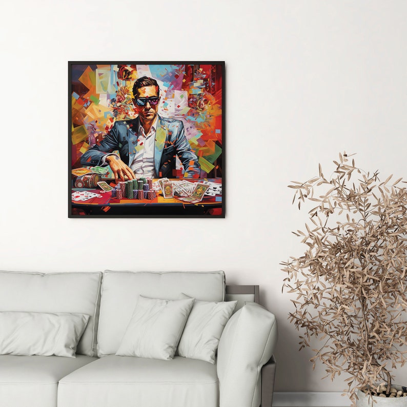 Painting of a Man Playing Poker Framed Poster, Poker Tournament ...