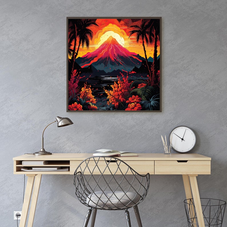 Volcano Eruption With Palm Trees in the Background Framed Poster, Wall ...