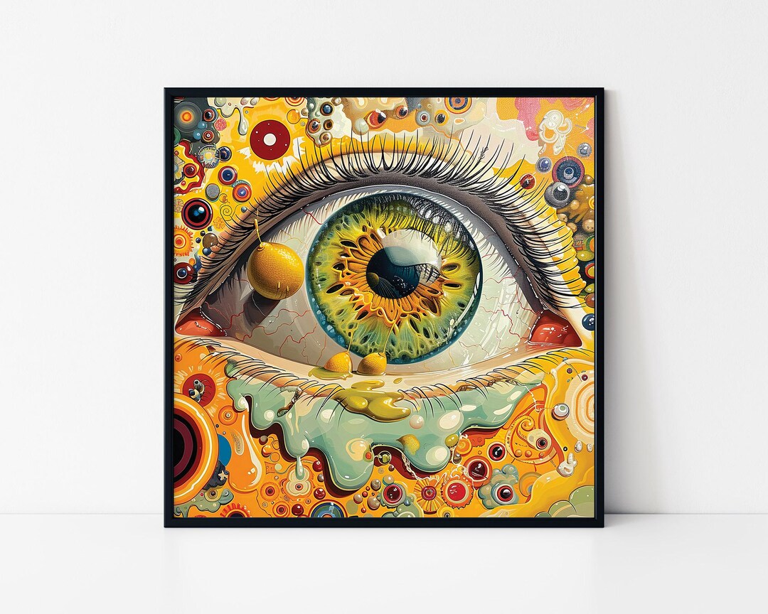 Surreal Lemon Eye Psychedelic Art Print, Vibrant Citrus Vision Framed ...