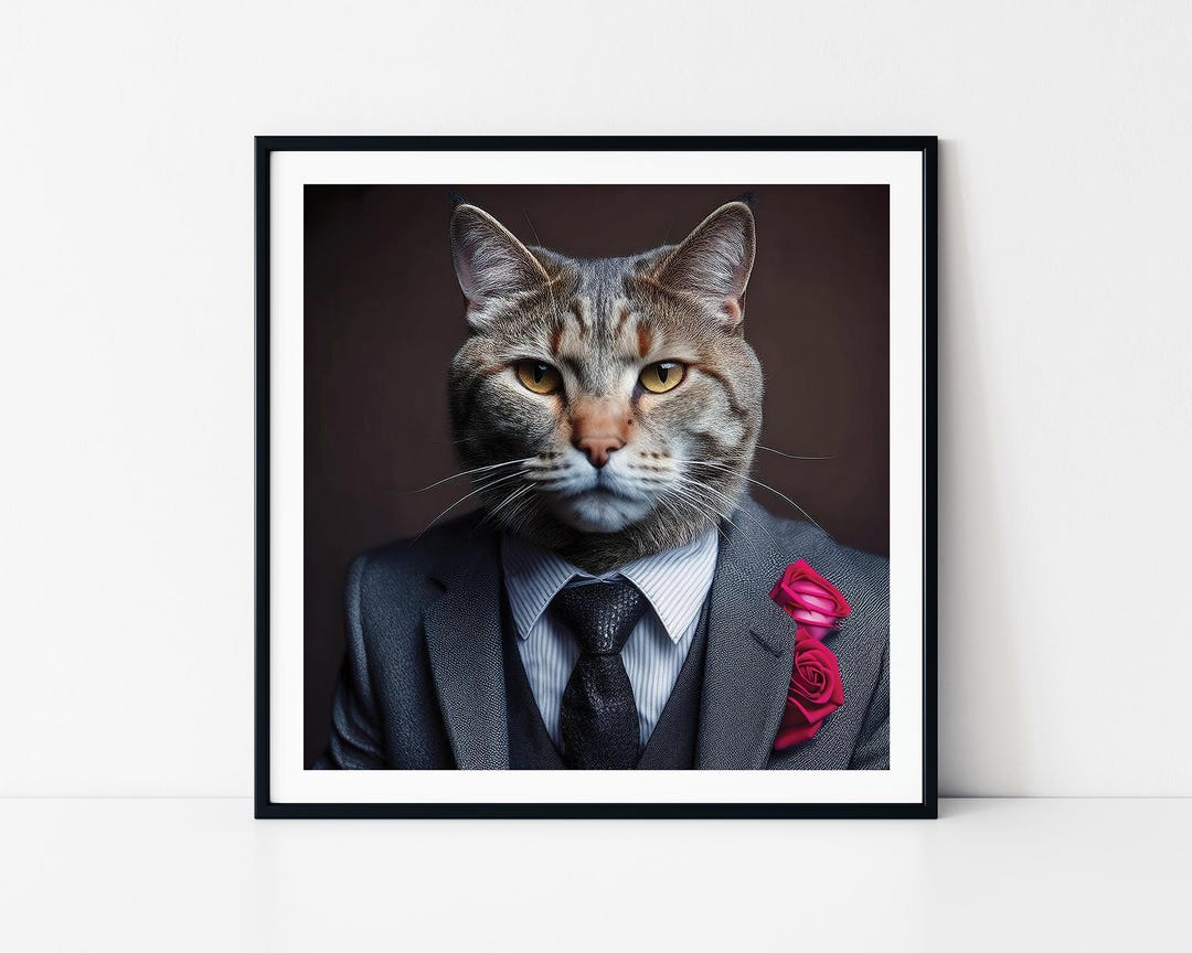 Classy Cat in Suit – Elegant Pet Portrait Framed Poster - Etsy