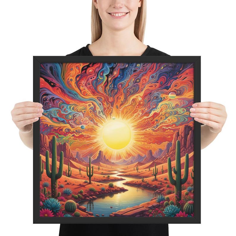 Psychedelic Desert Sunset – Trippy Landscape Wall Art, Vibrant Colorful ...