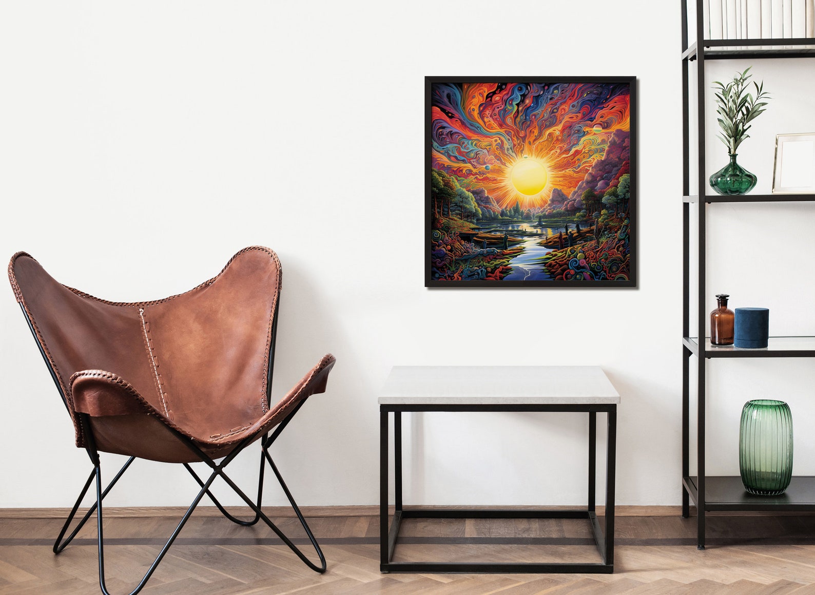 Psychedelic Sunrise Framed Poster, Colorful Sun Rays in Psychedelic ...