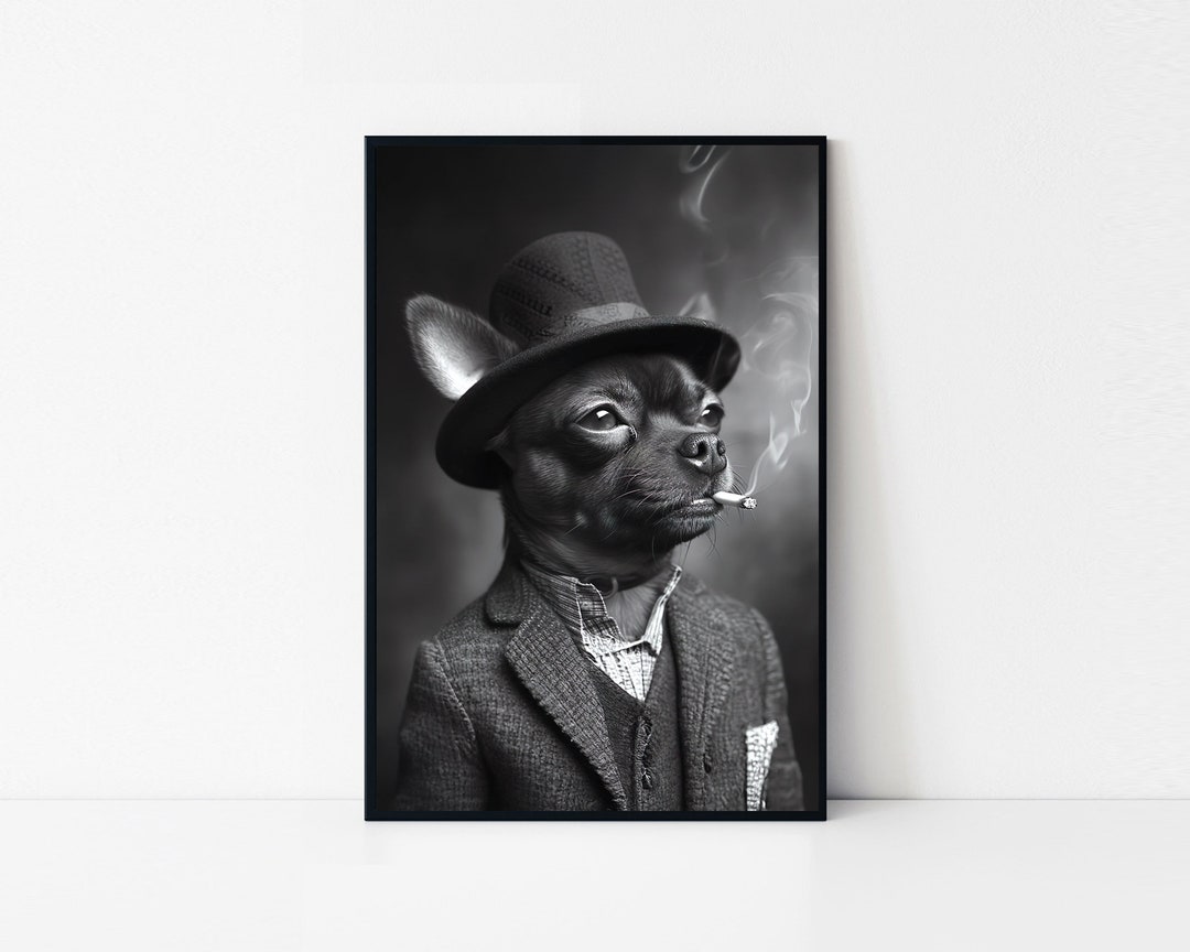 Chihuahua Dog Wearing Hat and Smoking, Chihuahua Dog Framed Poster ...