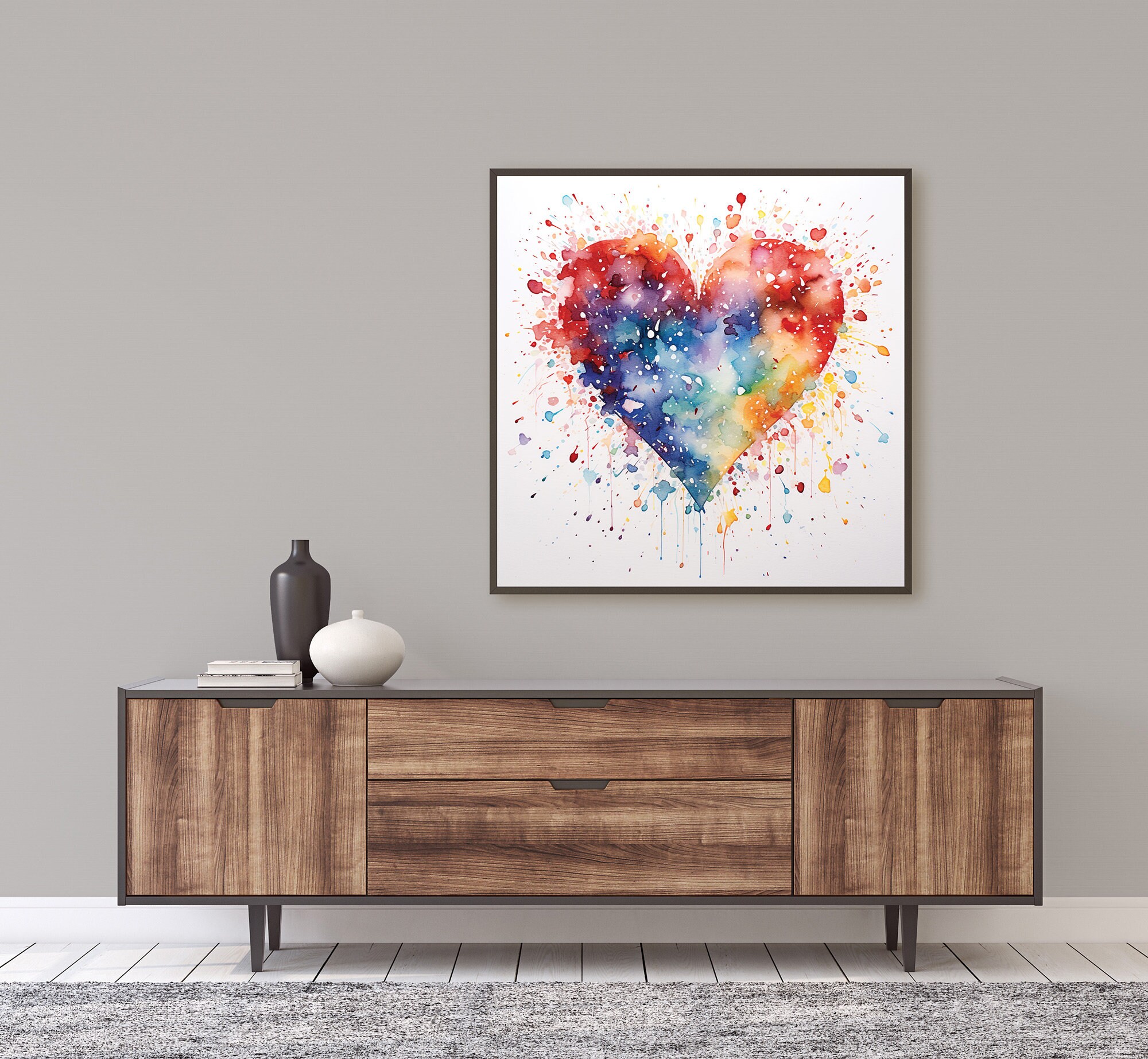 Watercolor Heart Framed Poster: Colorful Splash Wall Art - Etsy