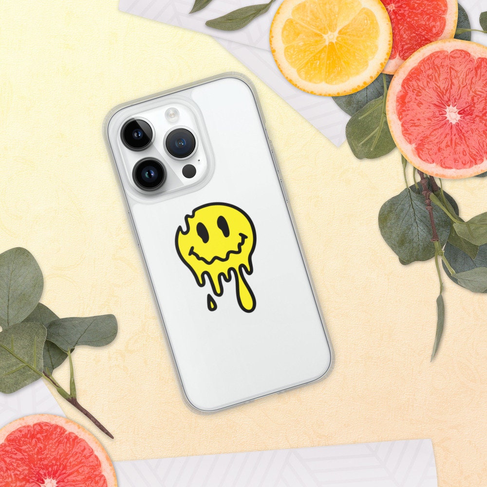 Melting Smiley Face Clear Case for Iphone, Retro Style Smiley Face ...