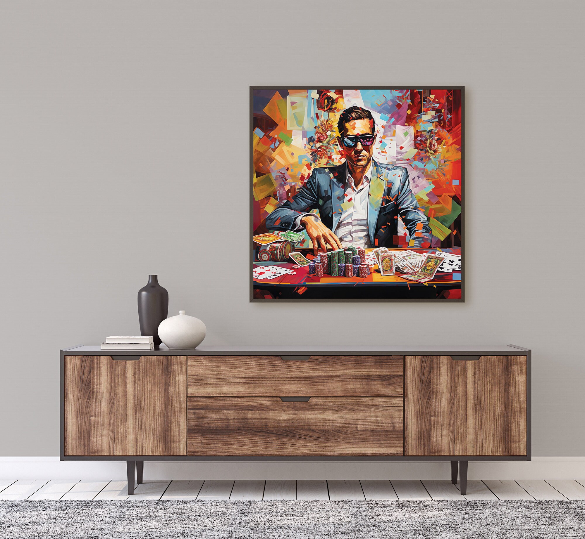 Painting of a Man Playing Poker Framed Poster, Poker Tournament ...