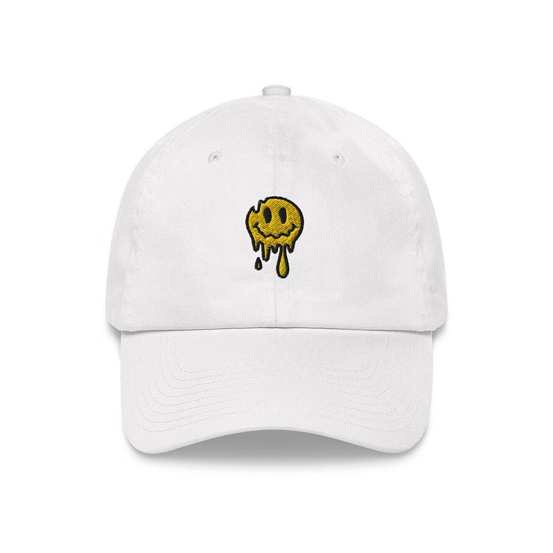Melting Smiley Face Dad Hat, Retro Style Smiley Face Dripping Hat ...
