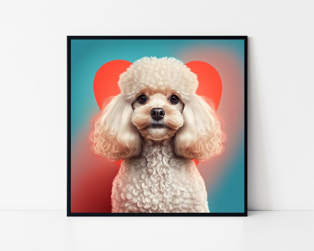 Cute Poodle Dog With Heart Framed Poster, Dog Lovers Wall Art Poster ...