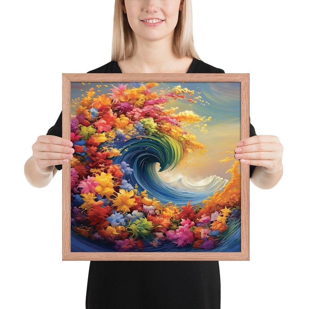 Waves of Flowers Illustration Framed Poster Waves and Flowers - Etsy