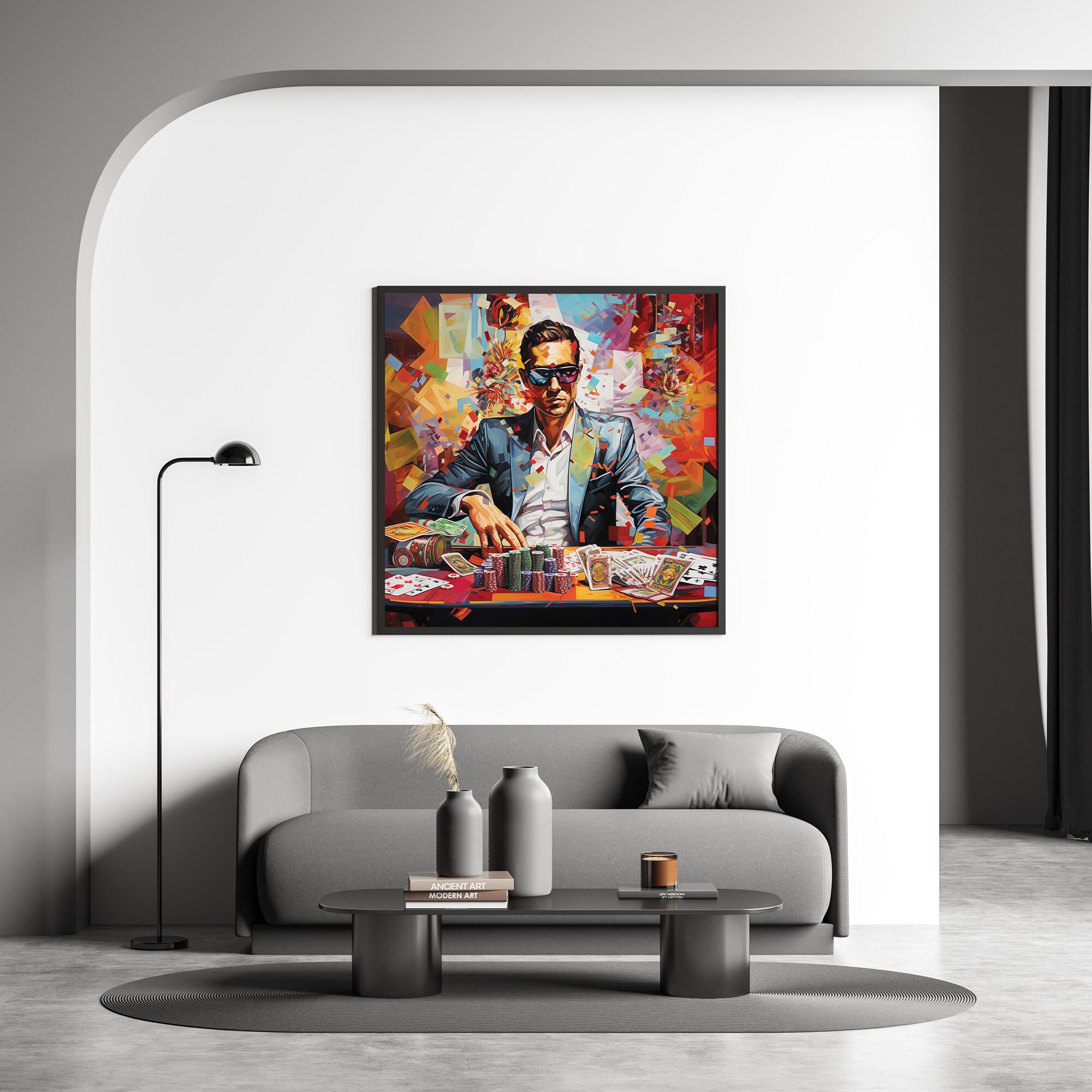 Painting of a Man Playing Poker Framed Poster, Poker Tournament ...