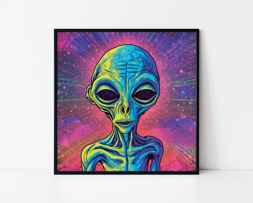 Psychedelic Alien Art Print – Colorful Surreal Extraterrestrial Framed ...