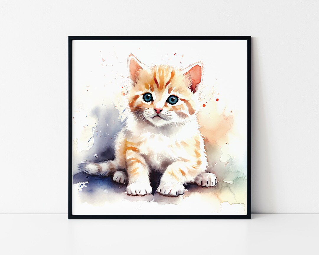 Cute Cat Watercolor Painting Framed Poster, Watercolor Cute Kitten ...