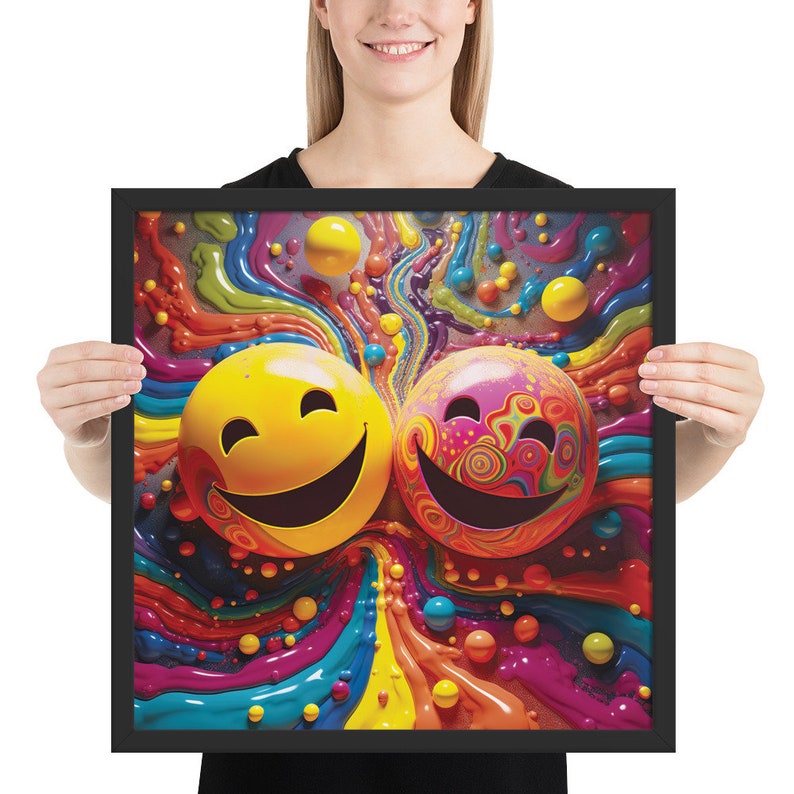 Trippy Colorful Smileys Framed Poster Psychedelic Colorful - Etsy