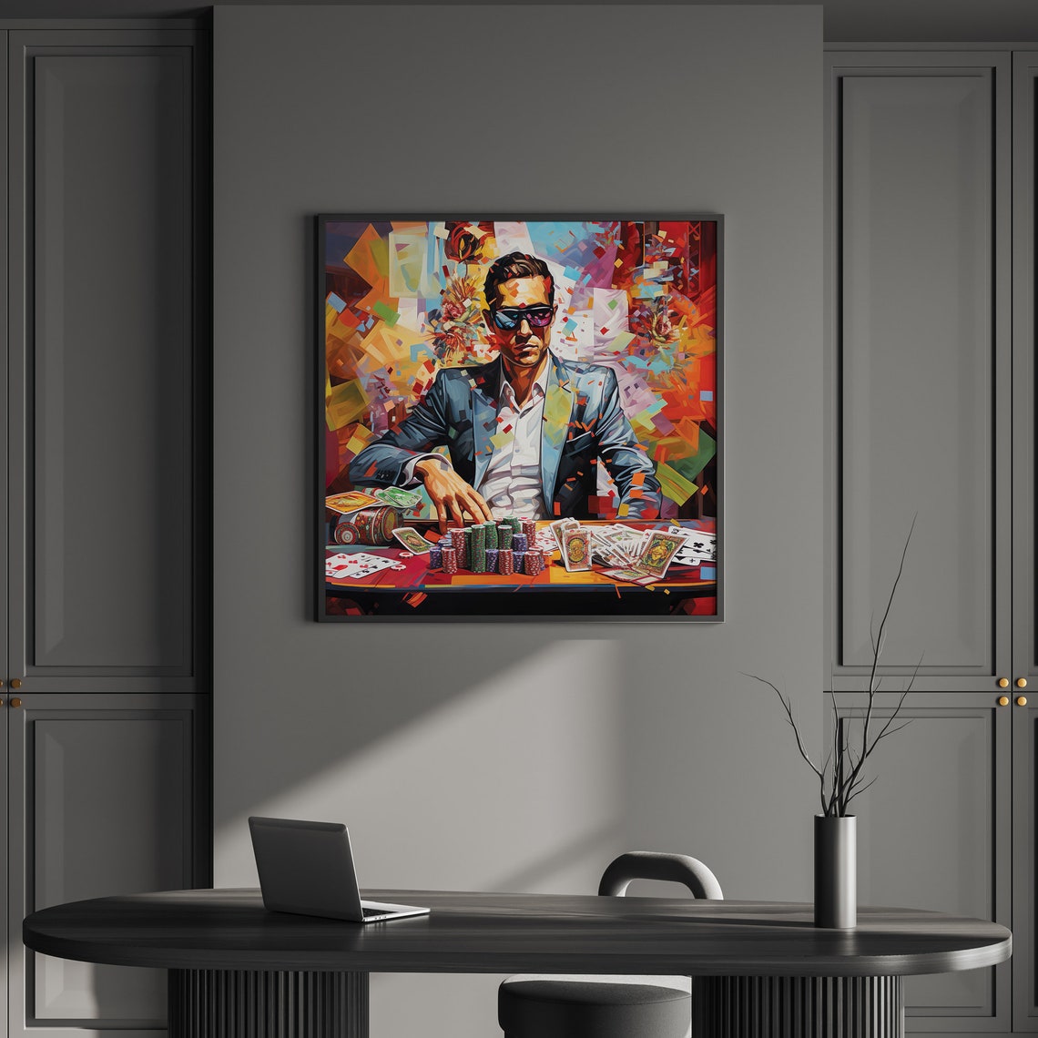 Painting of a Man Playing Poker Framed Poster, Poker Tournament ...