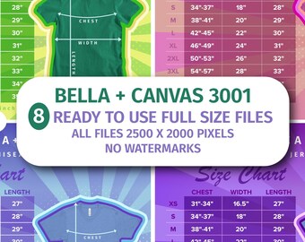 8 Bella + Canvas 3001 Size Chart Bella Canvas T-shirt Sizing Charts for ...