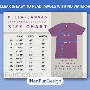8 Bella + Canvas 3001 Size Chart Bella Canvas T-shirt Sizing Charts for ...