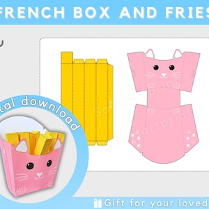French Fry Box Template, French Fries Template, Pink Cat Gift Box ...