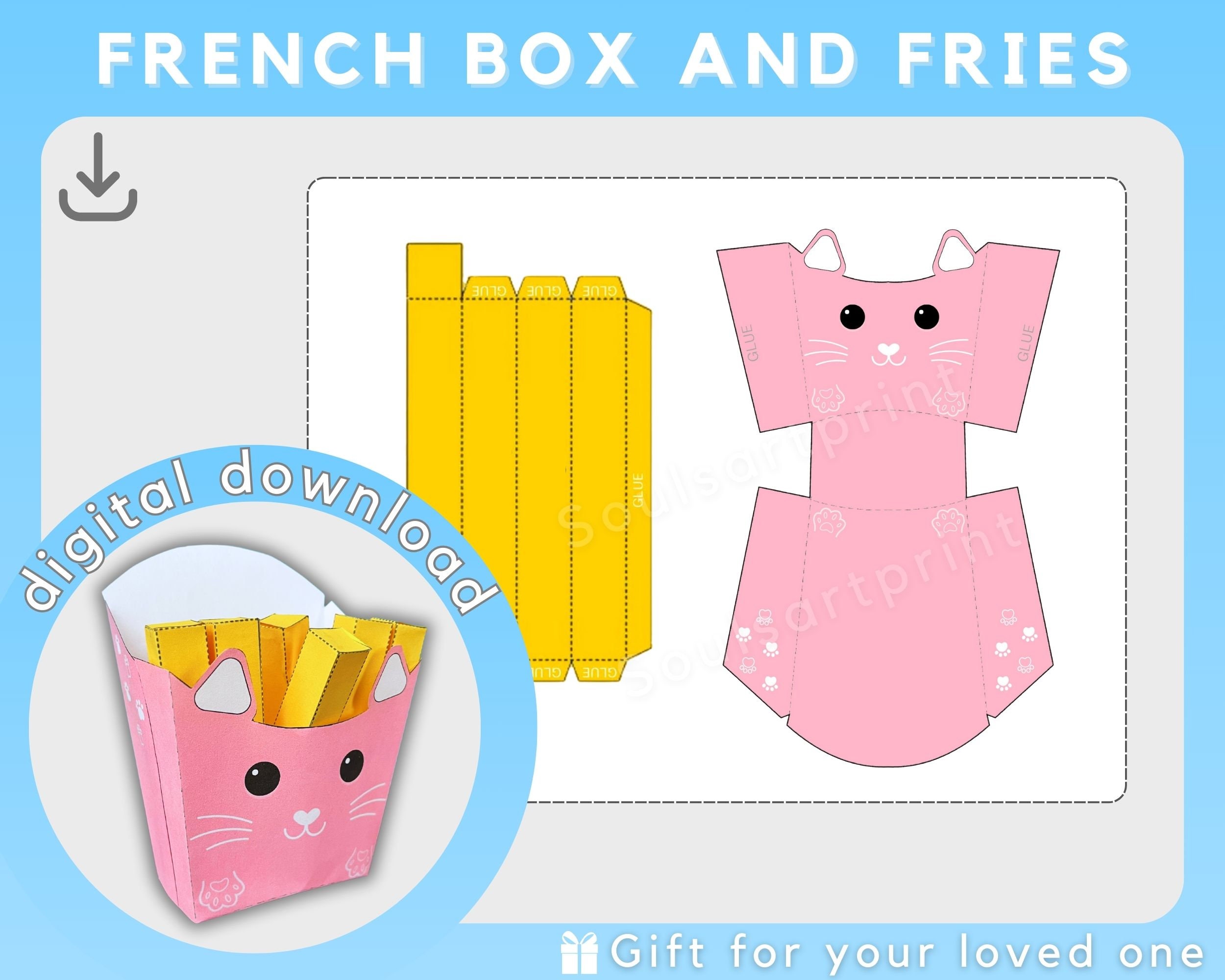 French Fry Box Template, French Fries Template, Pink Cat Gift Box ...