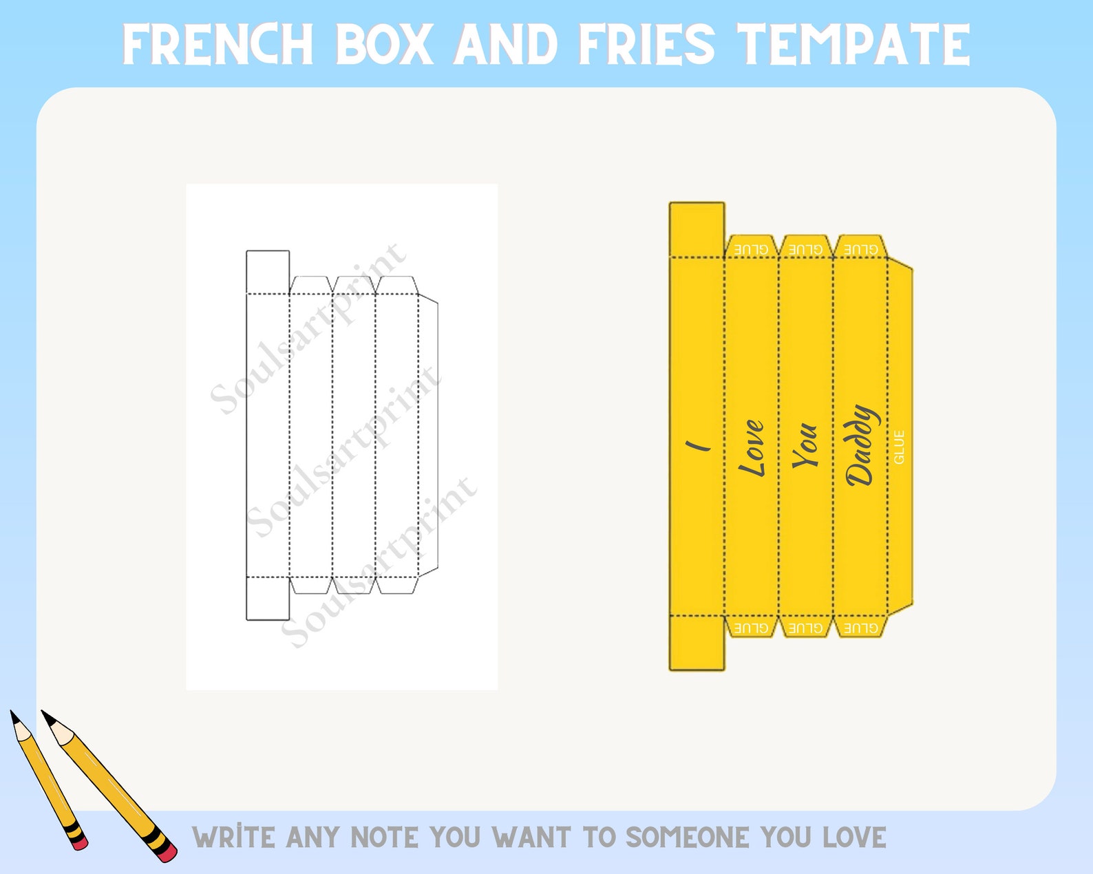 French Fry Box Template, Gift for Dads, French Fries Template, Gift Box ...