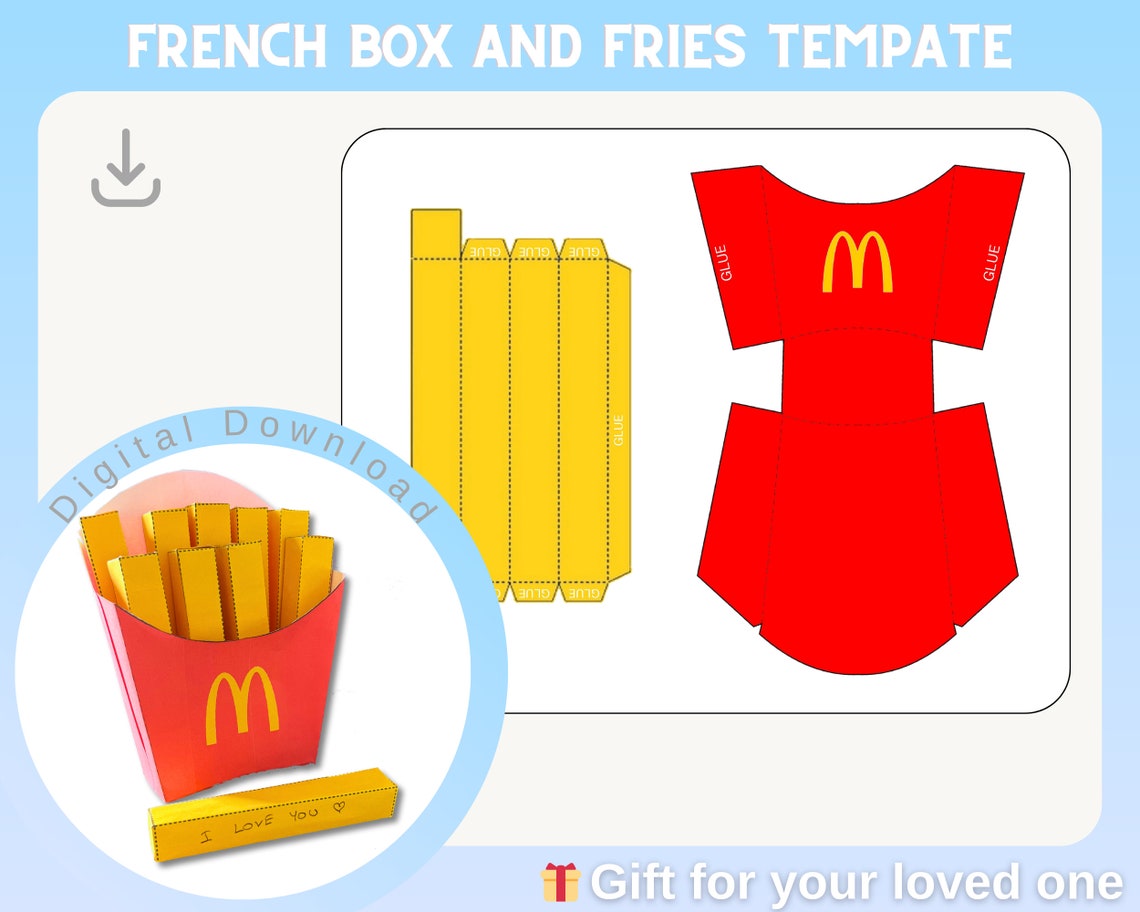 French Fry Box Template, French Fries Template, Gift Box Template ...