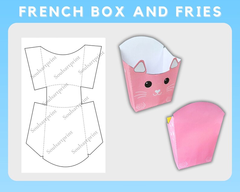 French Fry Box Template, French Fries Template, Pink Cat Gift Box ...