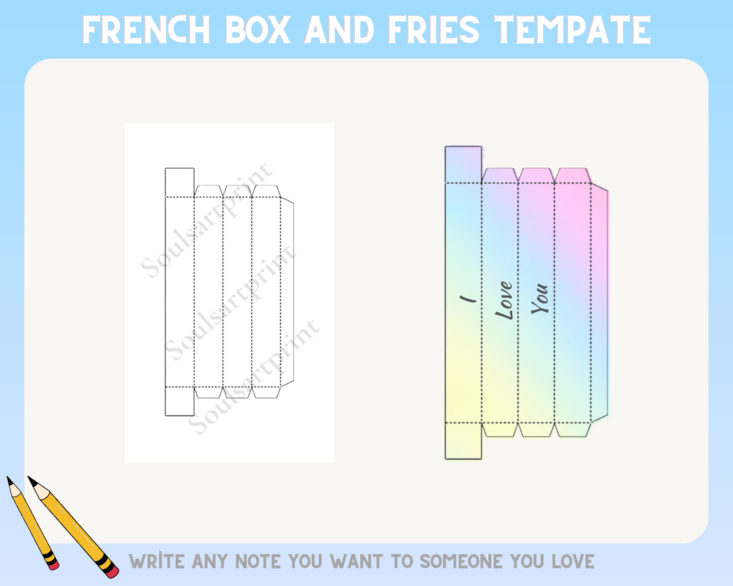 French Fry Box Template, DIY Gift, French Fries Template, Gift Box ...