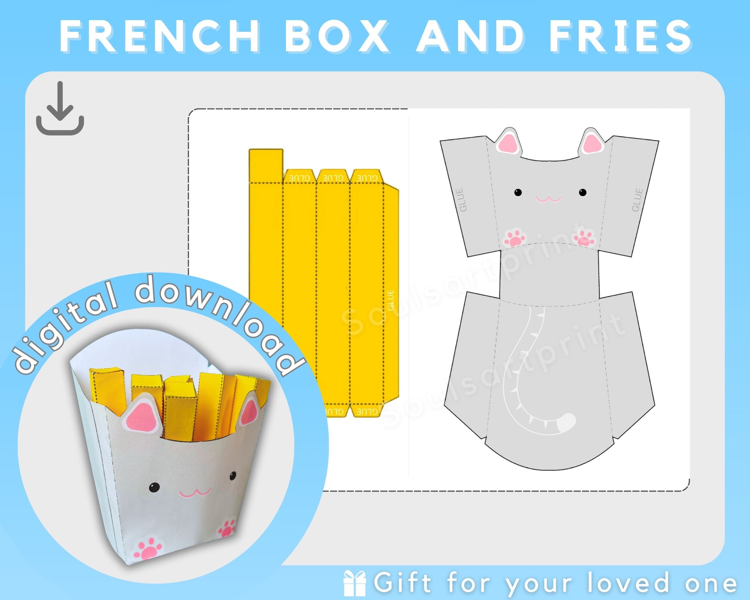 French Fry Box Template, French Fries Template, Cat Gift Box Template ...