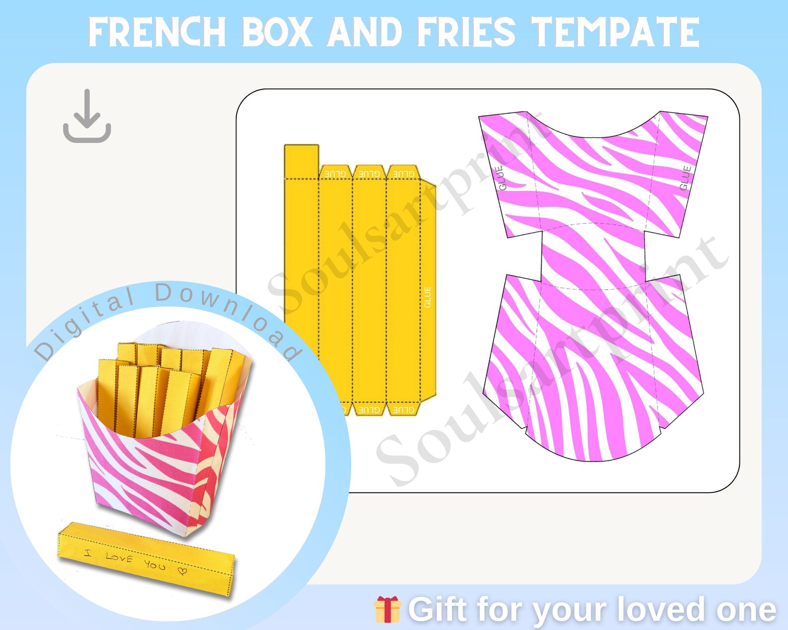 French Fry Box Template, DIY Gift, French Fries Template, Gift Box ...