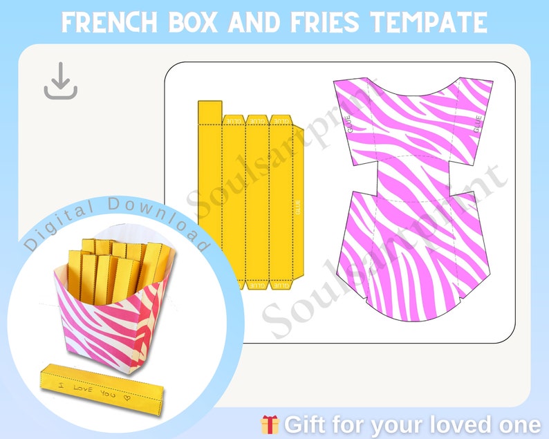French Fry Box Template, DIY Gift, French Fries Template, Gift Box ...