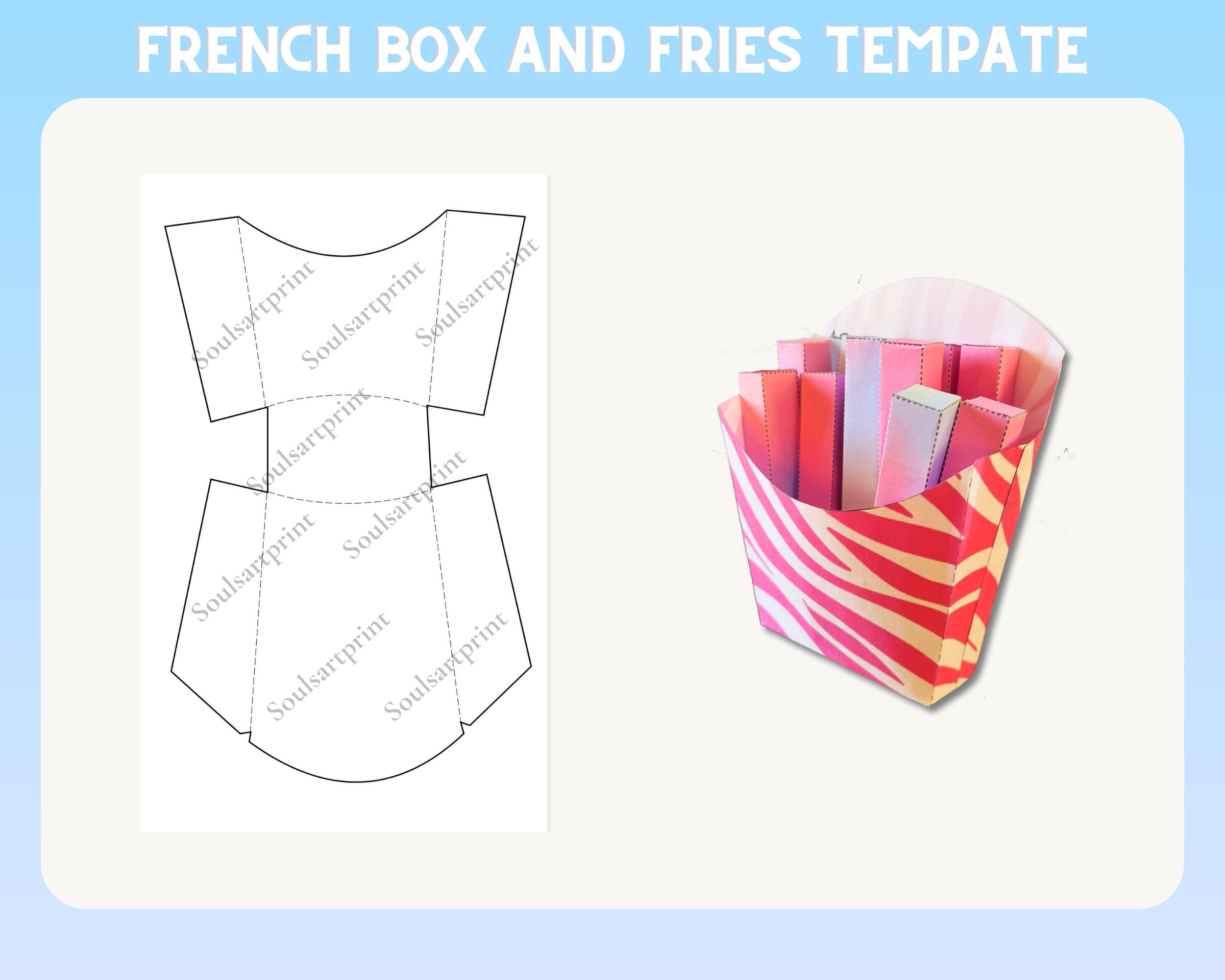 French Fry Box Template, DIY Gift, French Fries Template, Gift Box ...