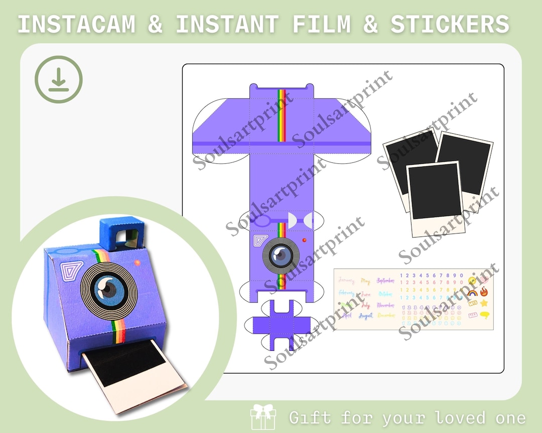 Instacam Printable Gift Template, Instant Film, Sticker Set, Photo Gift ...