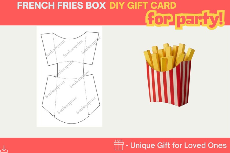 French Fry Box Template: Printable Gift Card Holder (digital Download ...
