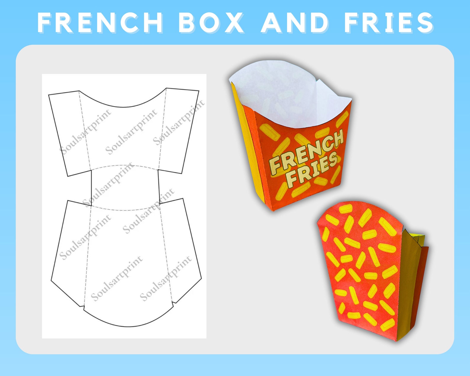 French Fry Box Template, French Fries Template, Gift Box Template ...