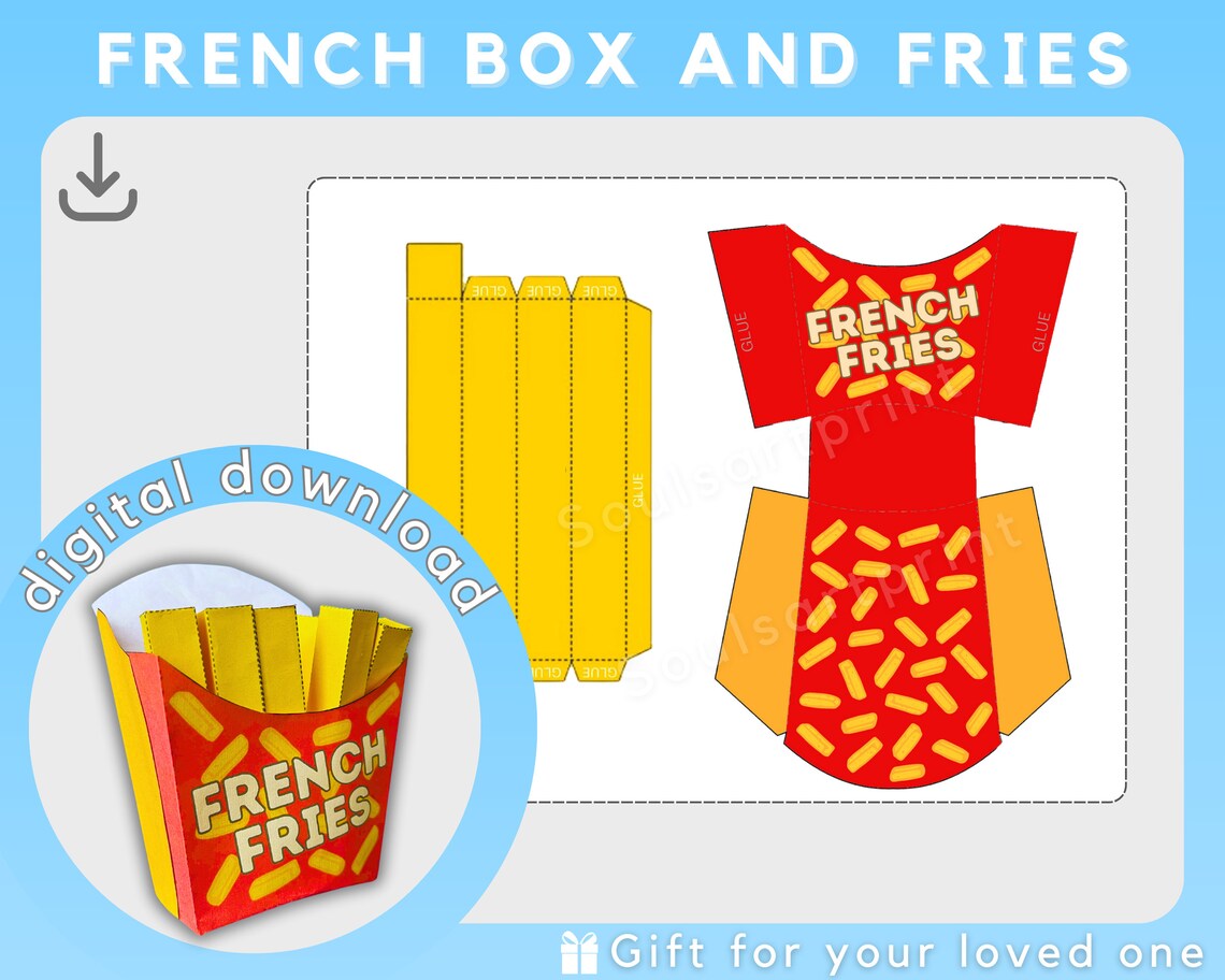 French Fry Box Template, French Fries Template, Gift Box Template ...