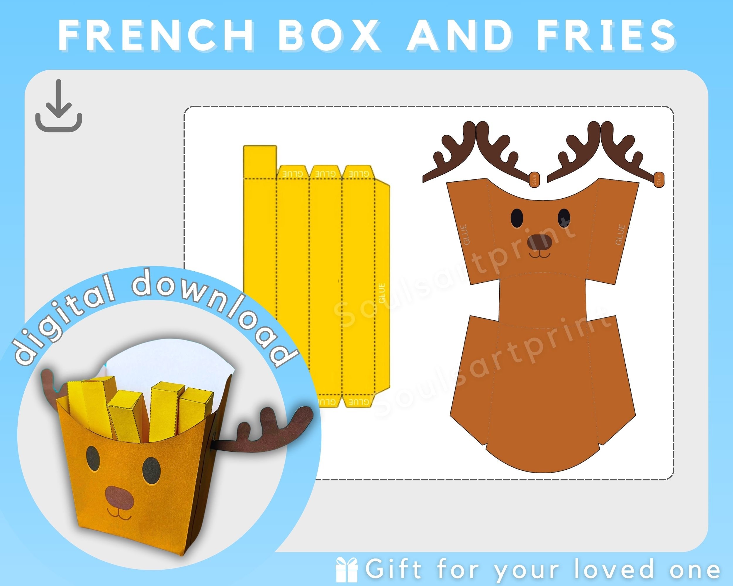 French Fry Box Template, French Fries Template, Deer Gift Box Template ...