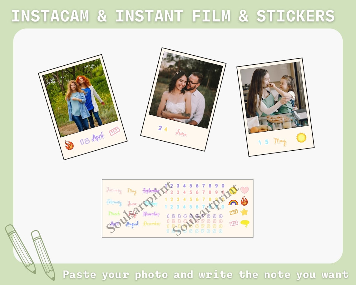 Instacam Printable Gift Template, Instant Film, Sticker Set, Photo Gift ...